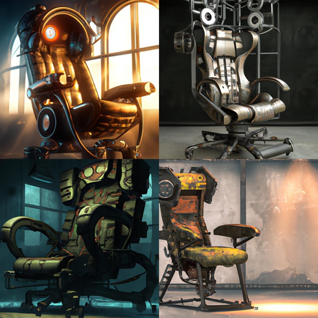A dieselpunk gaming chair made of metal in a room, poster art - AI ...