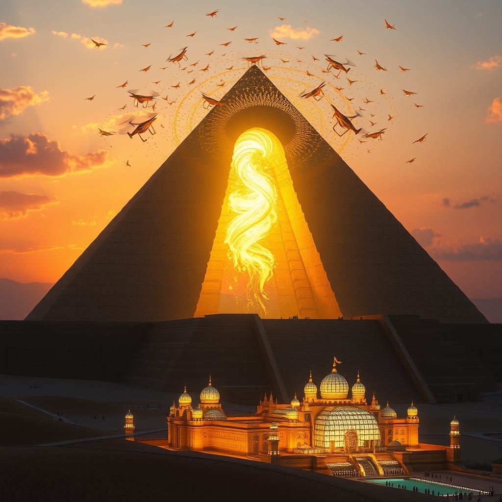 Glowing Pyramid Blossoms into a Whirling Vortex of... - AI Art