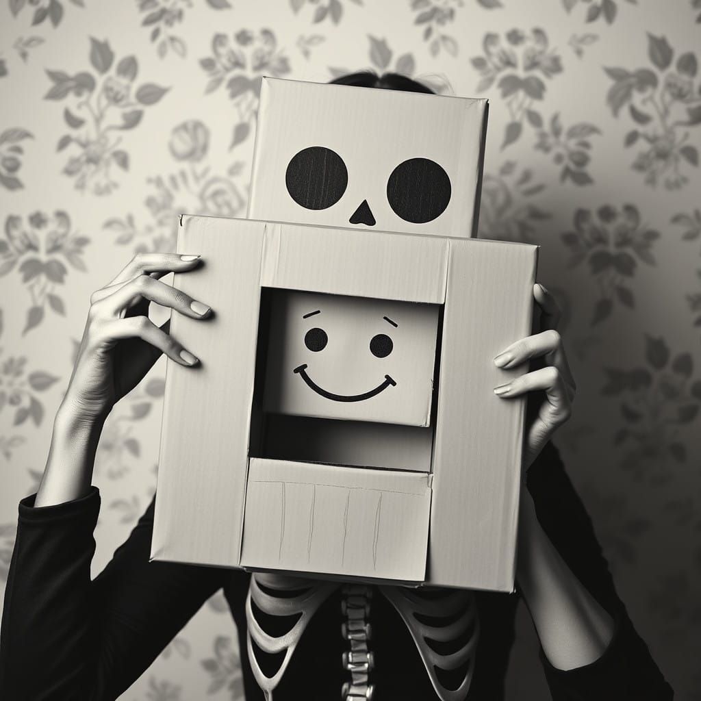 Dark Female Figure Removes Photographic Box Head i... - AI Art