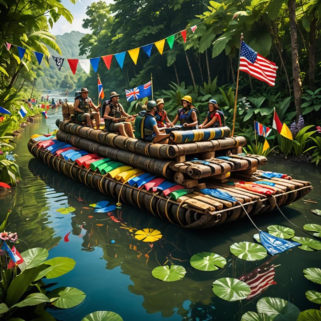 Eco-Friendly Raft: Bottles, Pallets, and Tires - AI Generated Artwork ...