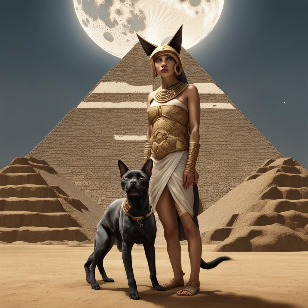 Mayan Pyramids + Pyramids cat fashion + a black dog - AI Generated ...