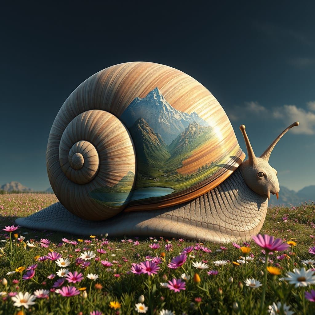 Epic Fantasy Snail Shell Landscape in Hyperrealist... - AI Art