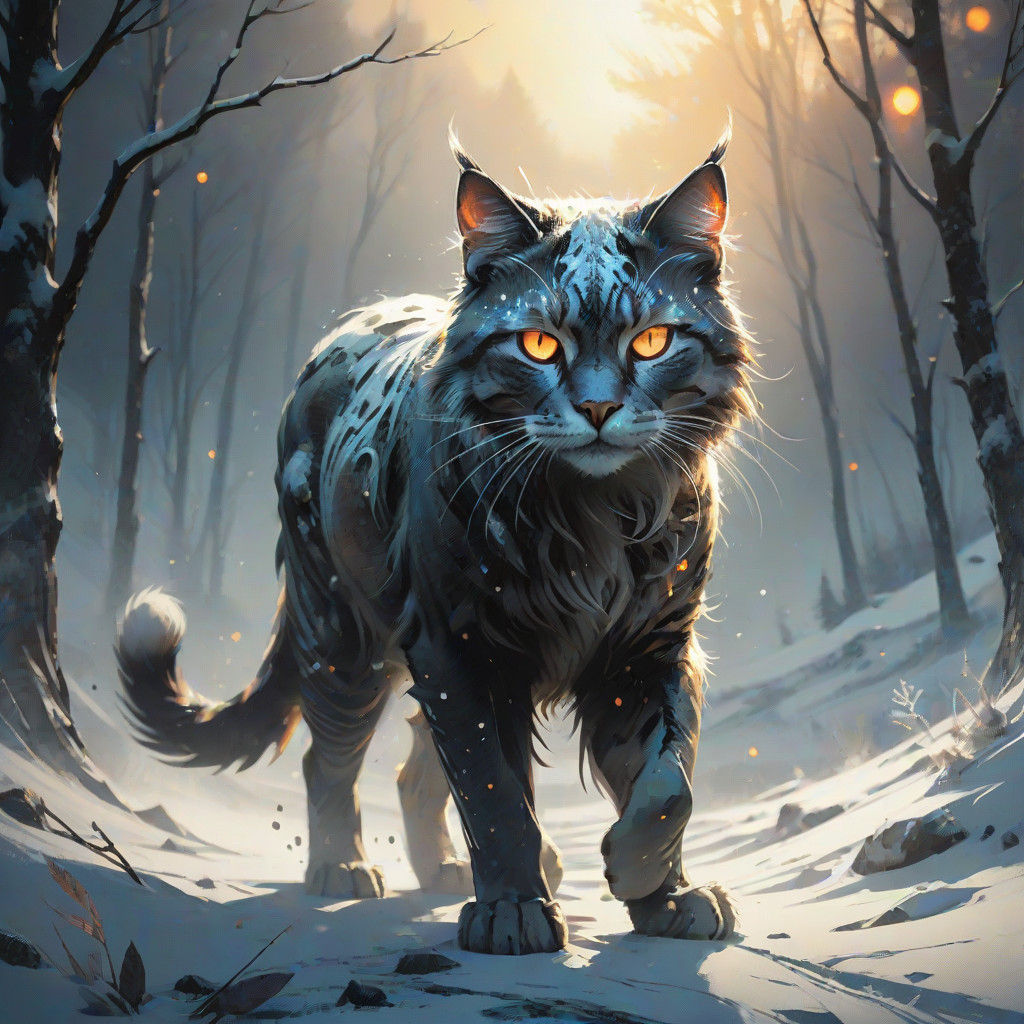 Mythical Christmas. The Yule cat - Majestic Yule Cat in a No...