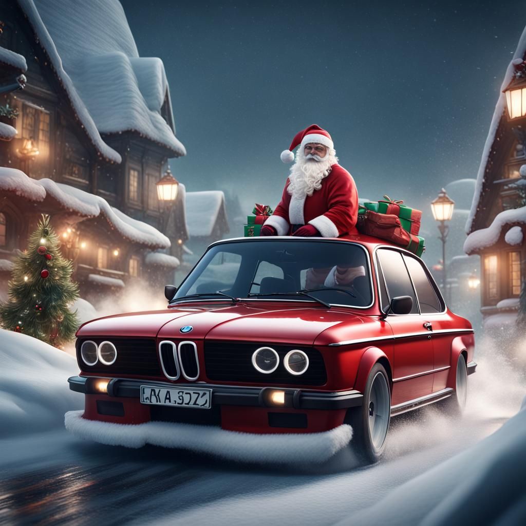 Santa Drifting a BMW Christmas - AI Generated Artwork - NightCafe Creator