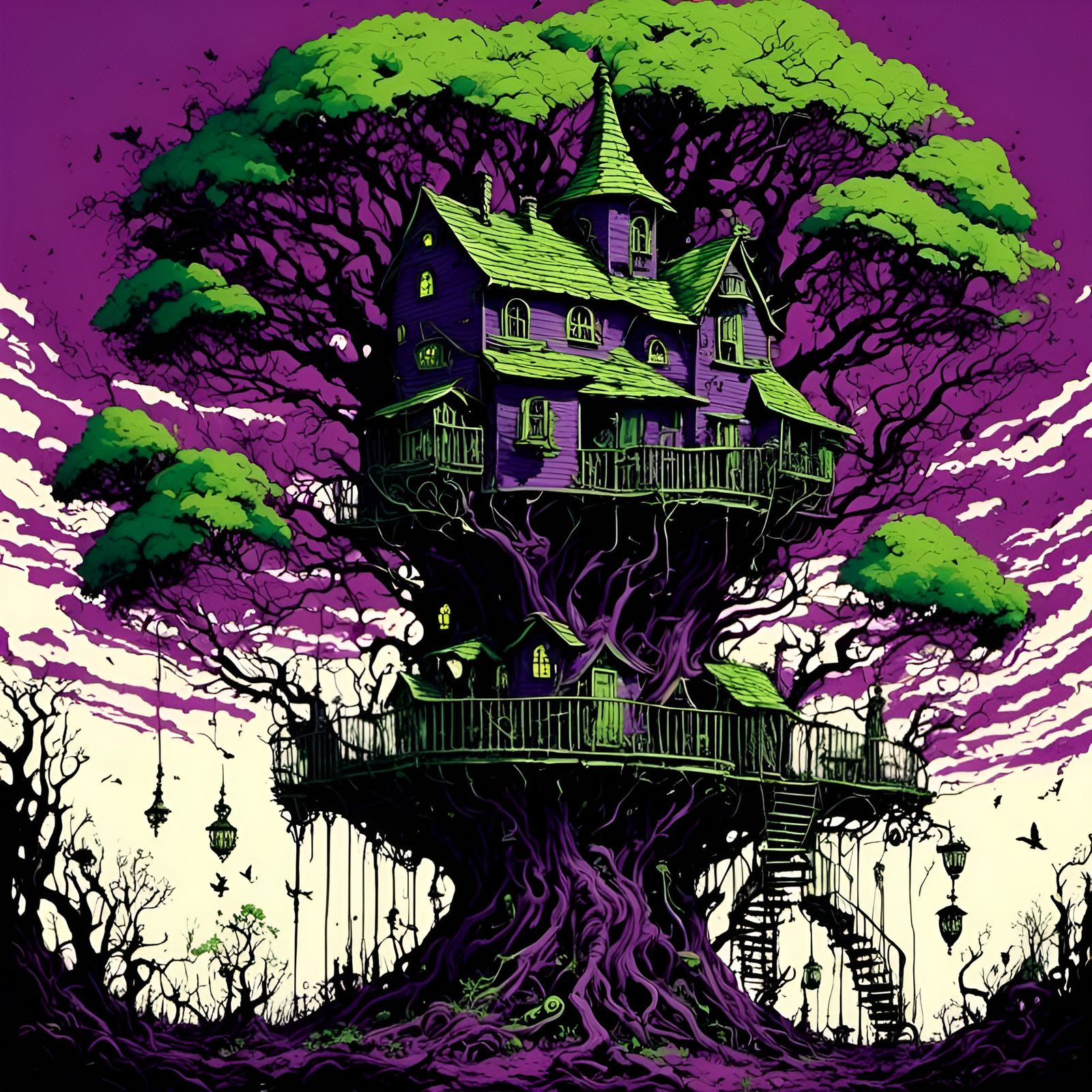 Spooky Treehouse - AI Generated Artwork - NightCafe Creator