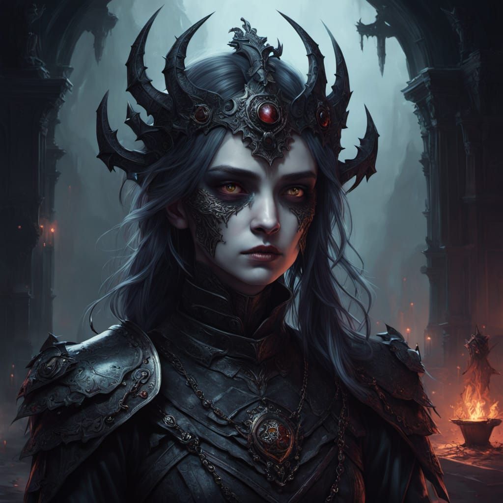 Ethereal Gothic Knightess in Dark, Haunting Landsc... - AI Art