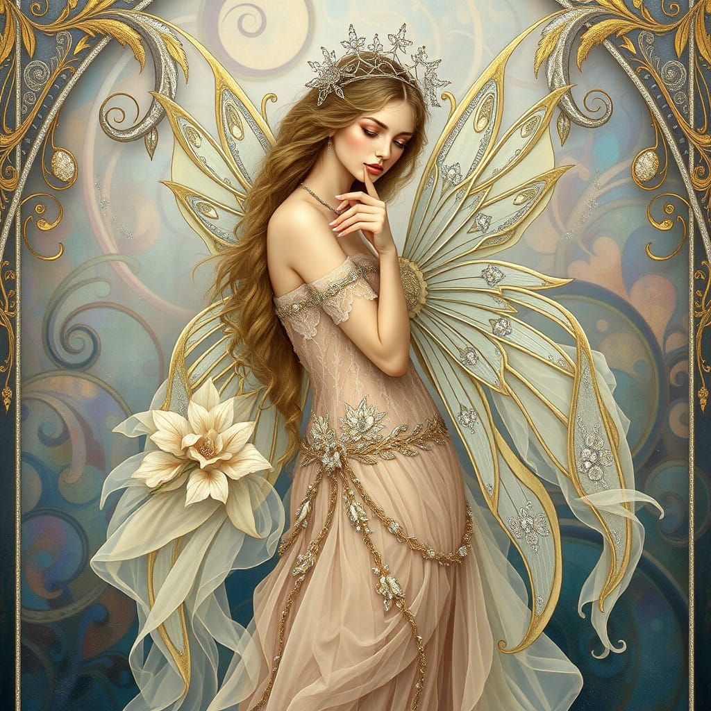 Mythical Faerie Queen in Elegant Art Nouveau Style - AI Art