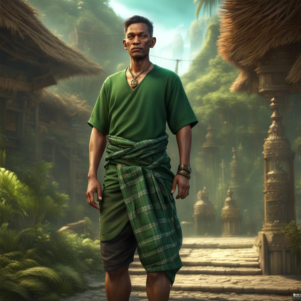 A Malay man wearing a brigntly shining green ring on his right hand, a ...