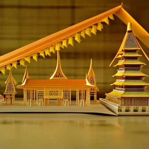 A warm asian ornate origami temple at dawn... - AI Generated Artwork ...