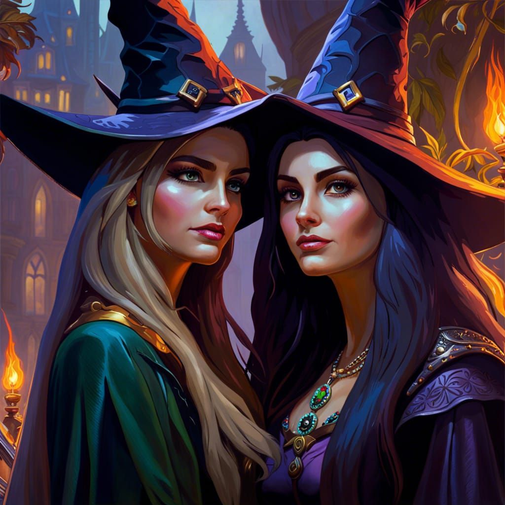 Two beautiful young witches - AI Generated Artwork - NightCafe Creator