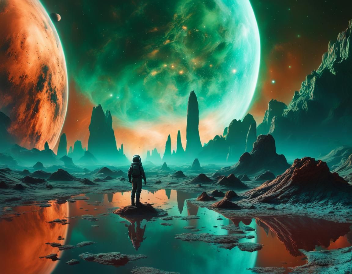 The mars silhouette darkgreen-blue rip in space - AI Generated Artwork ...