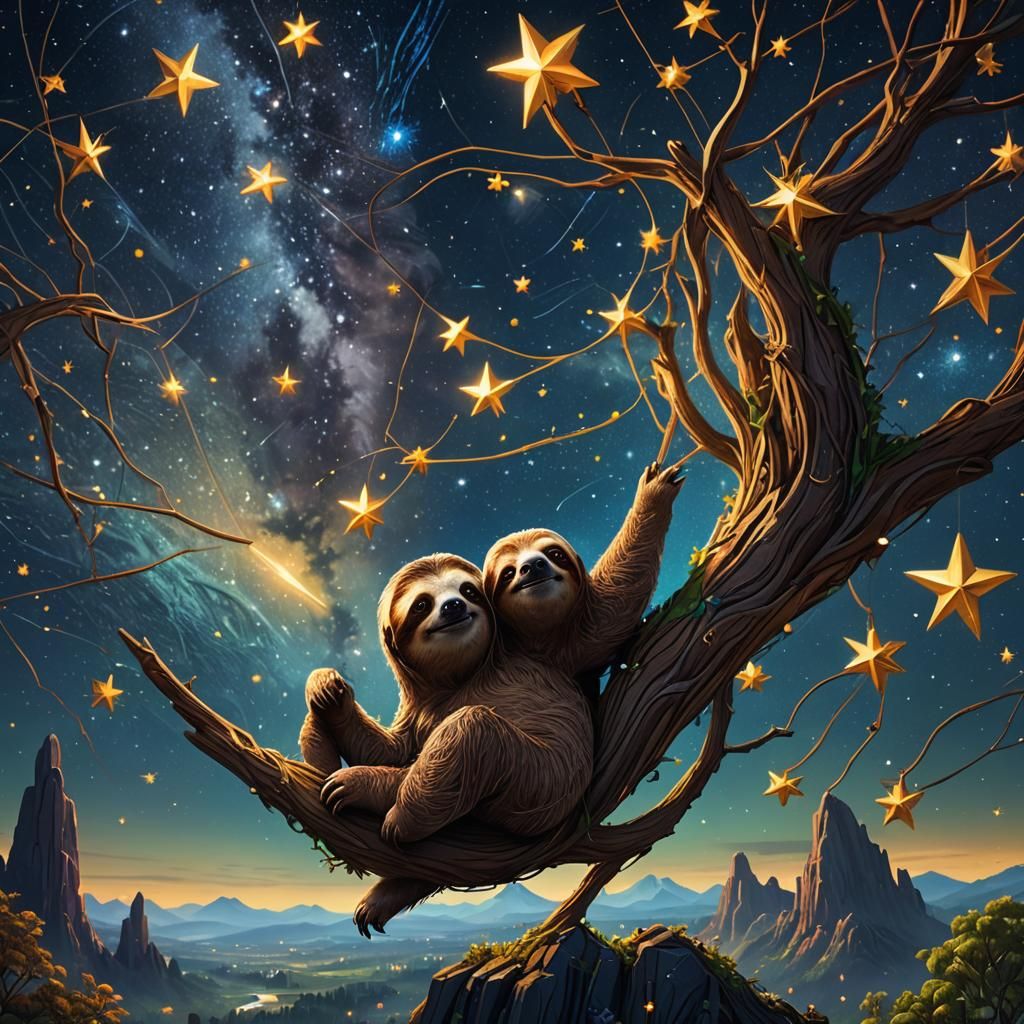 Sloth starry night and shooting star - AI Generated Artwork - NightCafe ...