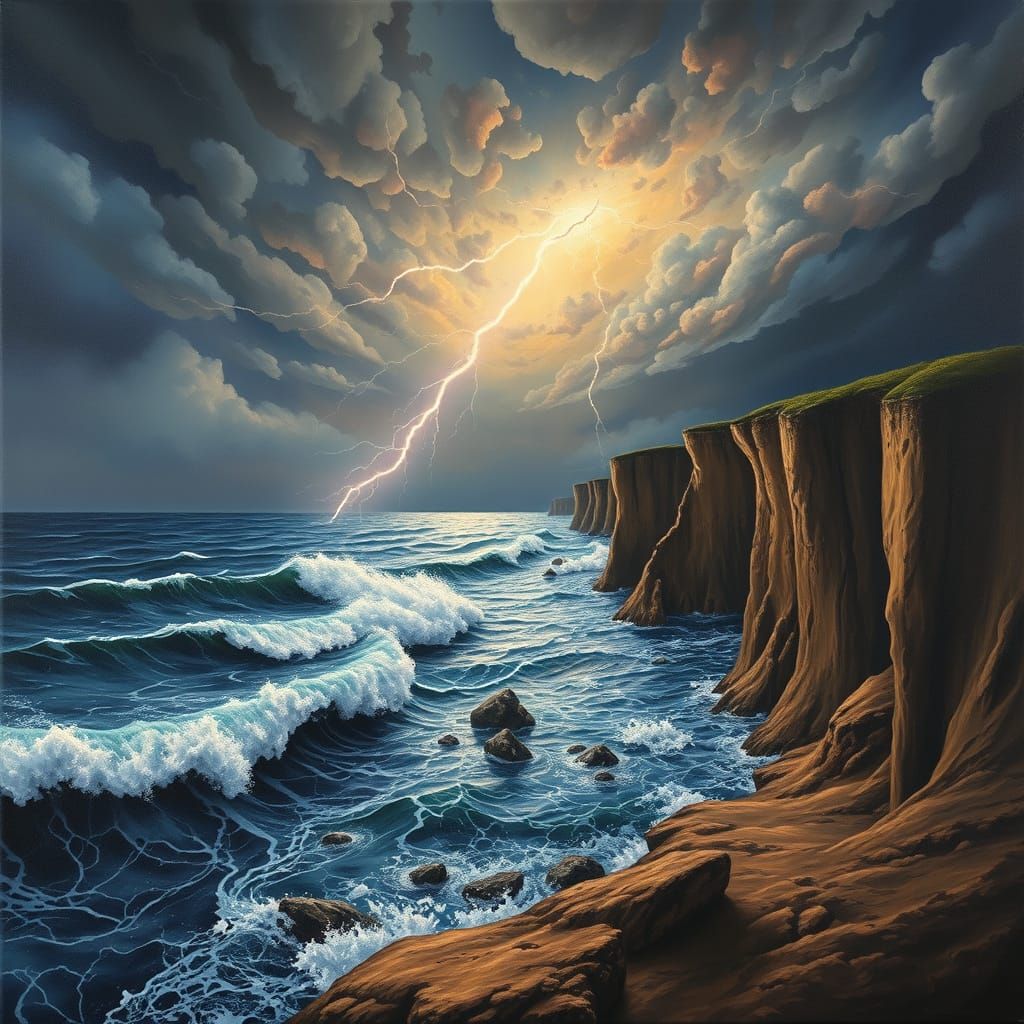 Surreal Storm-Ravaged Sea with Melting Cliffs - AI Art