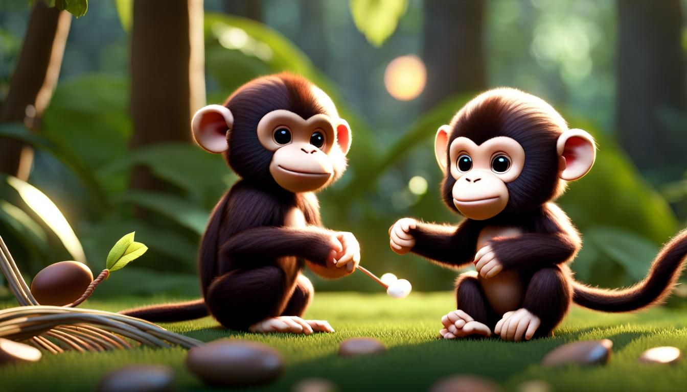 Cute Monkeys Playing - AI Generated Artwork - NightCafe Creator