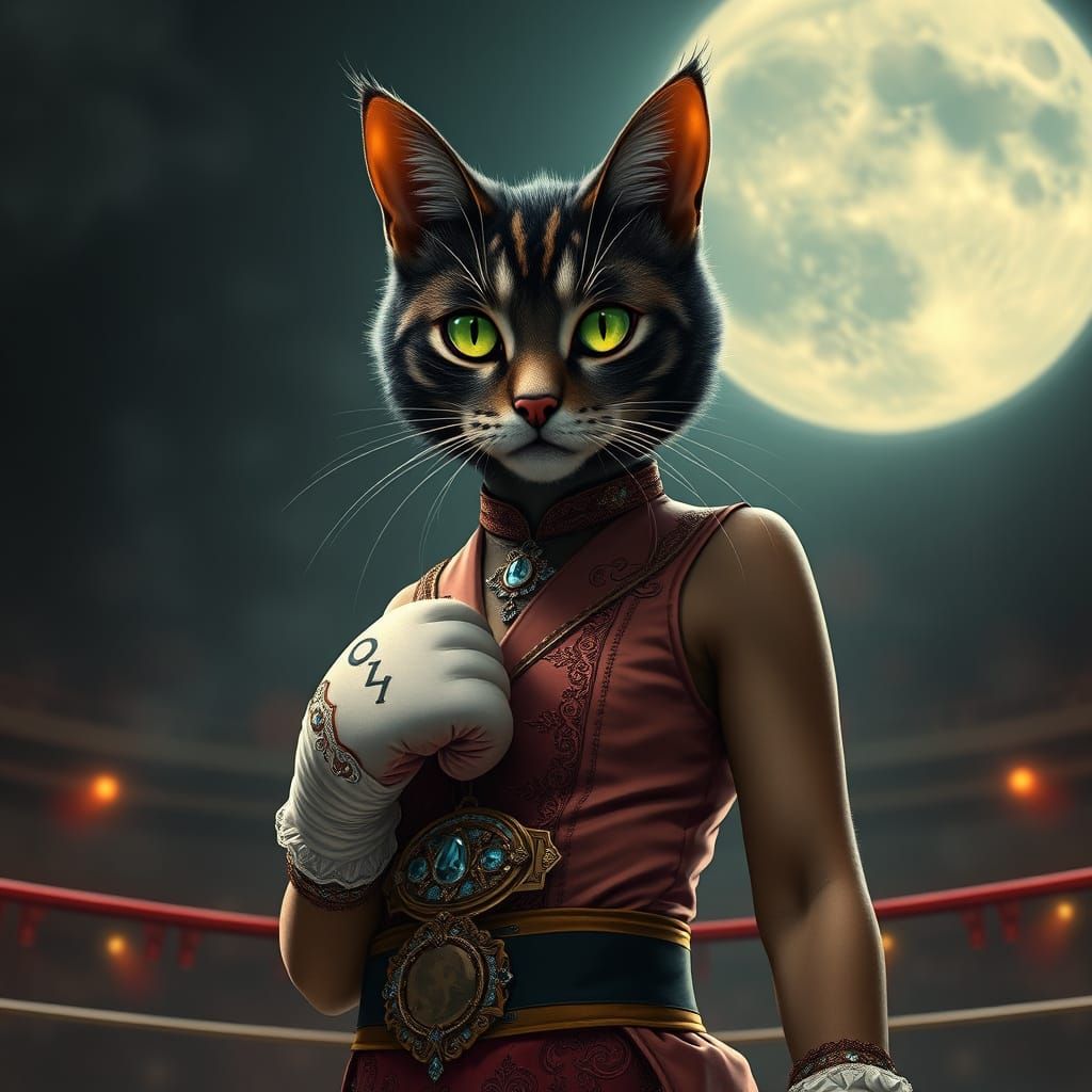 Fierce Feline Fighter in Victorian-Era Boxing Atti... - AI Art