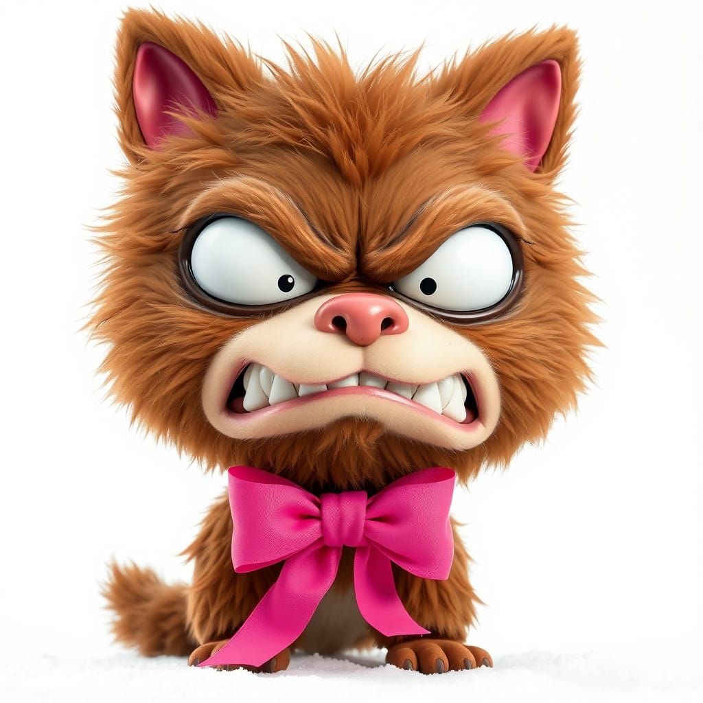 Grotesque Cartoon Fluffy Character in Pink Bow on ... - AI Art