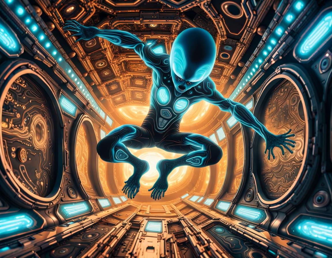 An intricately detailed magnificent bioluminescent alien doing ...