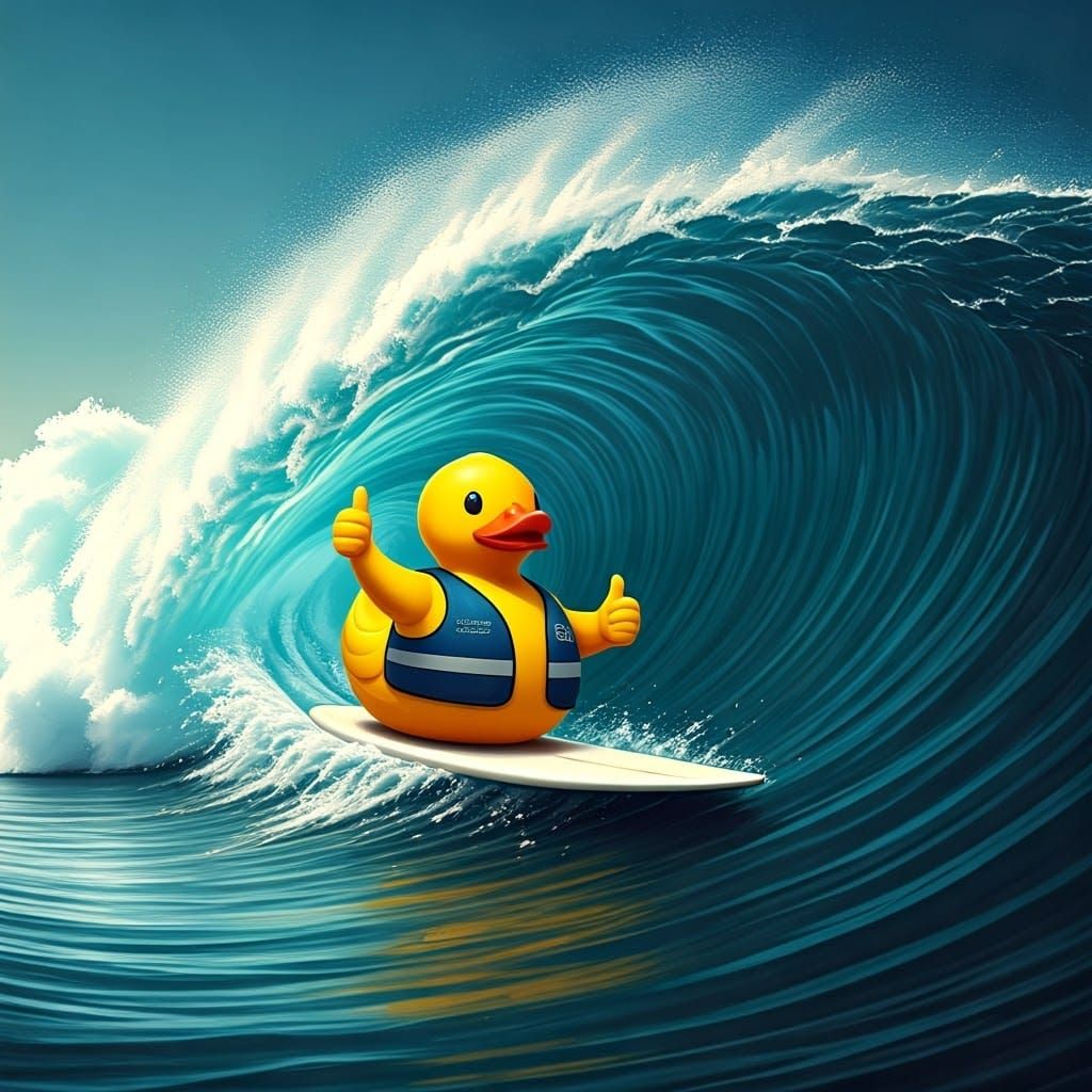 Rubber Duck Surfing - Vibrant Rubber Duck Conquers the Ocean