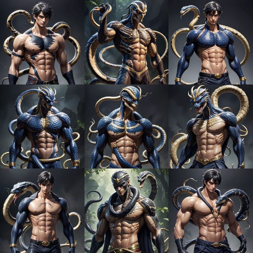 Manga-Inspired Hybrid: King Cobra Humanoid - AI Art