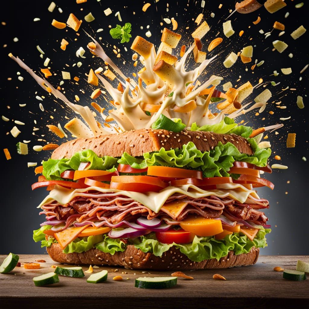 Sandwich exploding - AI Generated Artwork - NightCafe Creator