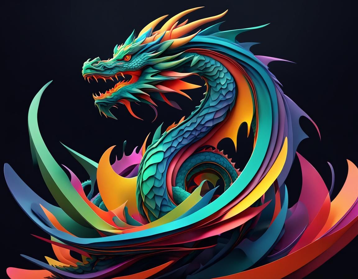 a dragon, dragon, minimalistic colorful organic shapes, energy ...