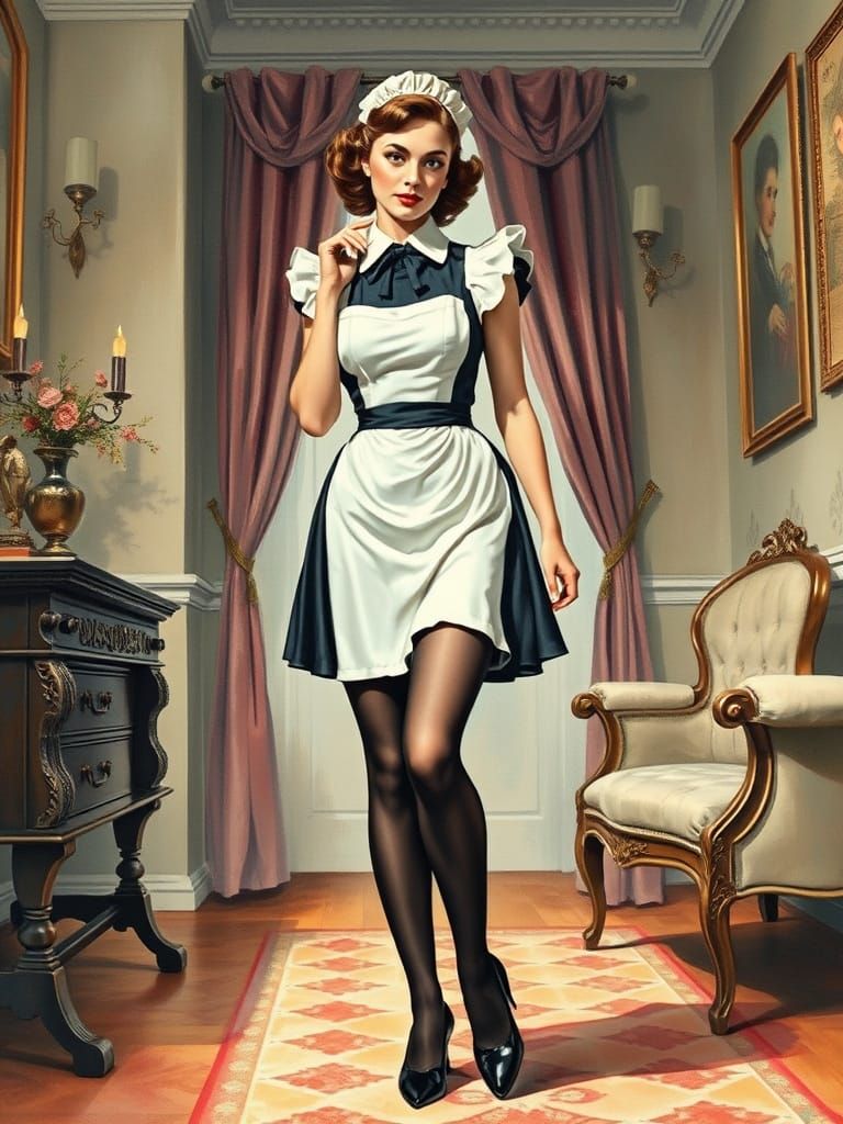 Vintage French Maid in Pin-Up Style - AI Art