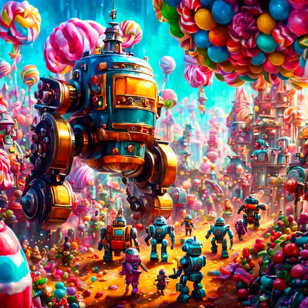 Robots in Candyland - AI Generated Artwork - NightCafe Creator