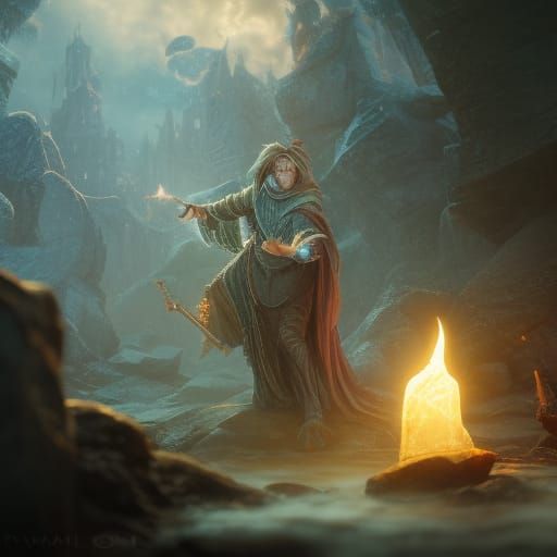 wizard making a spell with stone element - AI Generated Artwork ...