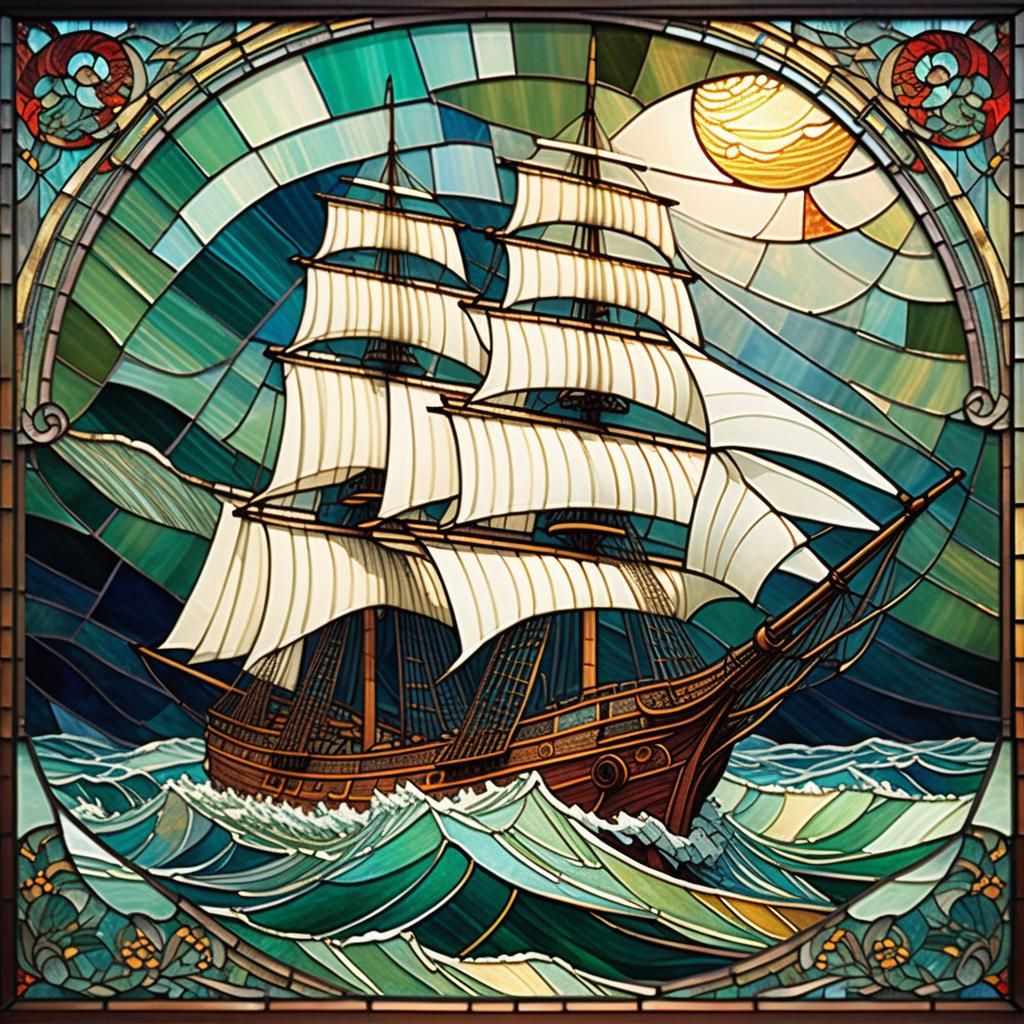 stained glass sailing ship - AI Generated Artwork - NightCafe Creator