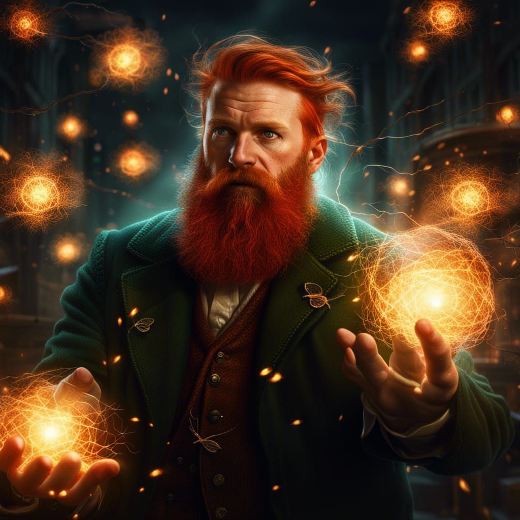 Inventor holds up his creations - AI Generated Artwork - NightCafe Creator