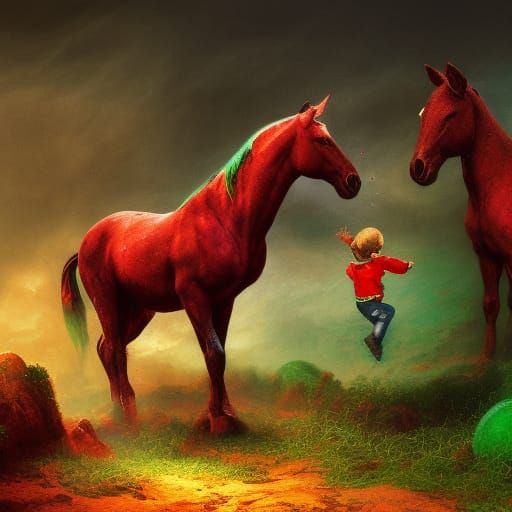 Le petit cheval vert et le petit homme rouge,les deux plus familières ...