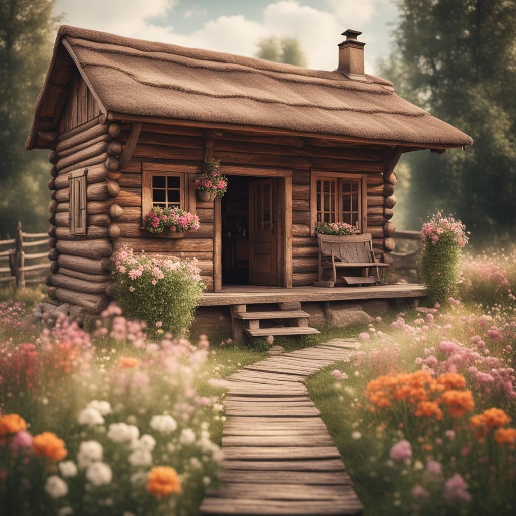 Rustic wooden cottage - AI Generated Artwork - NightCafe Creator