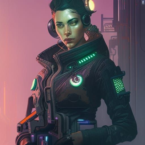 A portrait of a cyberpunk woman, style of Saskia Gutekunst and Josan ...
