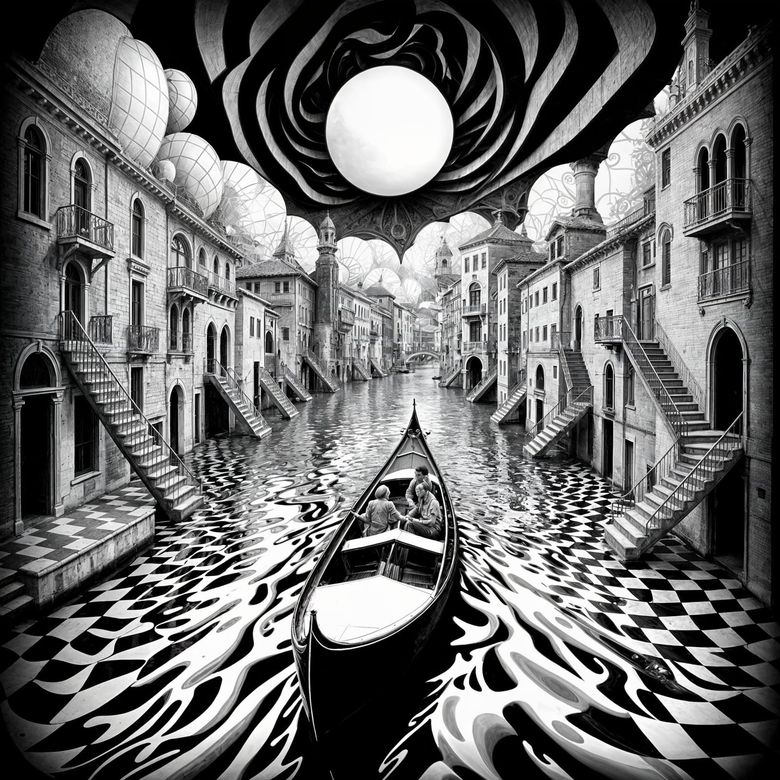Escher-Inspired Psychedelic Gondola Cruises Imposs... - AI Art