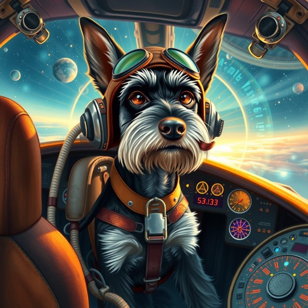 Mystical Celestial Navigator Dog in Futuristic Air... - AI Art