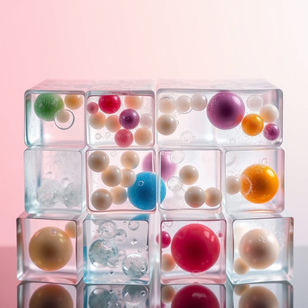 Surrealistic Glass and Pearl Cubes in Soft, Ethere... - AI Art