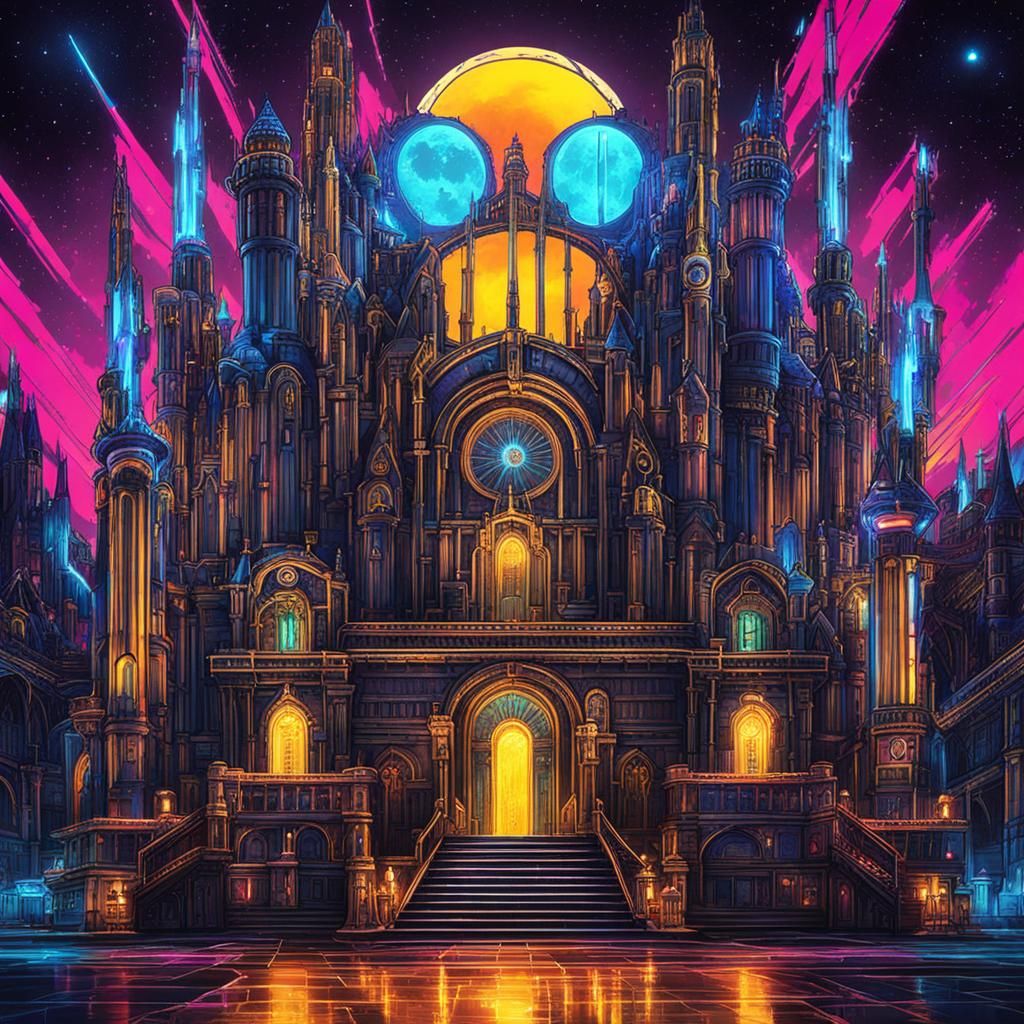 Neon castle - AI Generated Artwork - NightCafe Creator