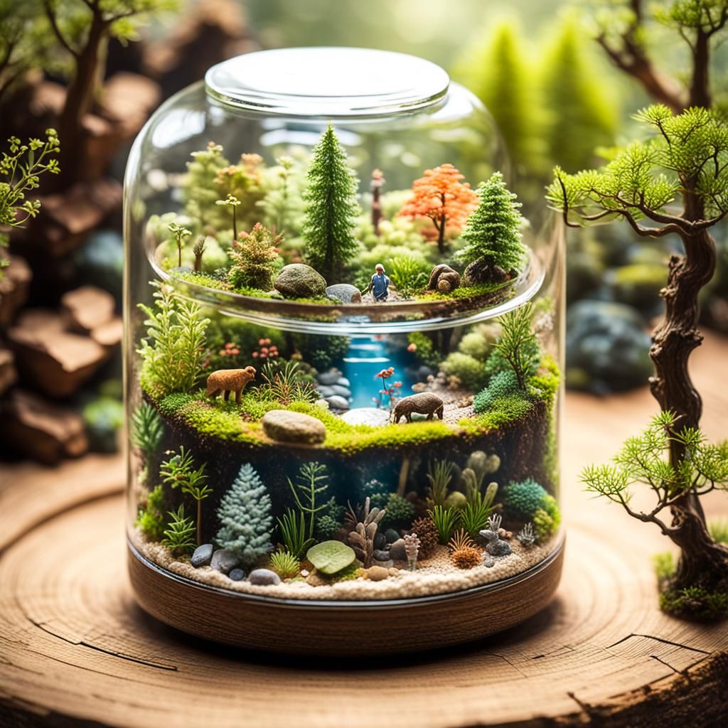 miniature ecosystem within a glass jar, showcasing a tiny, self ...