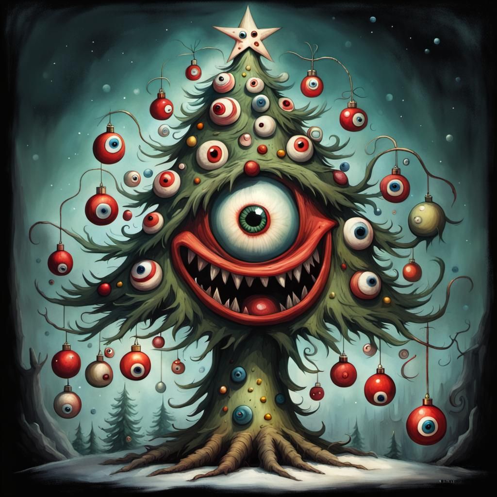 A wacky Christmas tree decorated with wacky eyeballs by Shawn Coss and ...