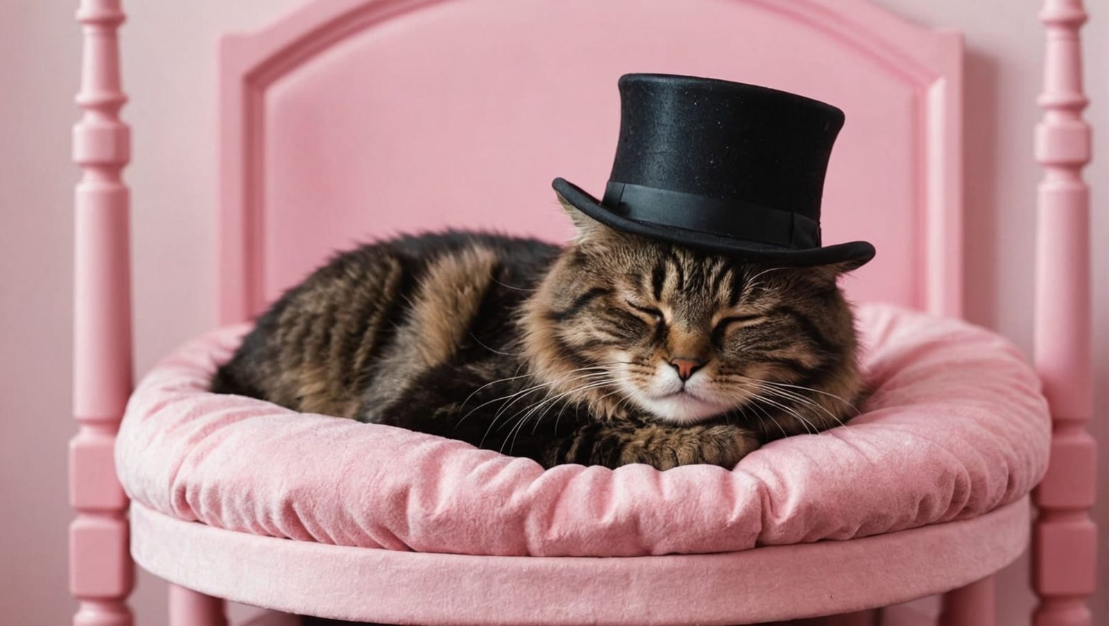 Cat with a top hat sleeping on a pink kitty bed - AI Generated Artwork ...