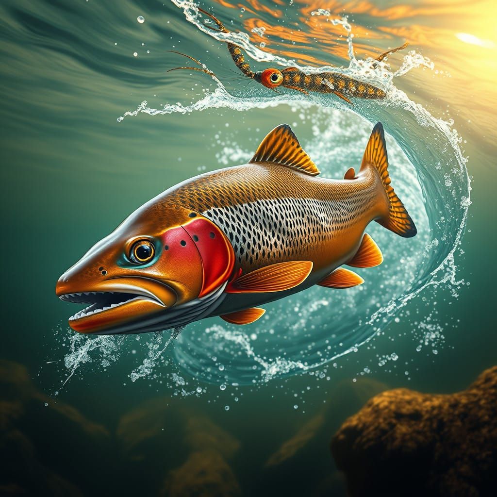 Majestic Brown Trout in Underwater Chase Scene - AI Art