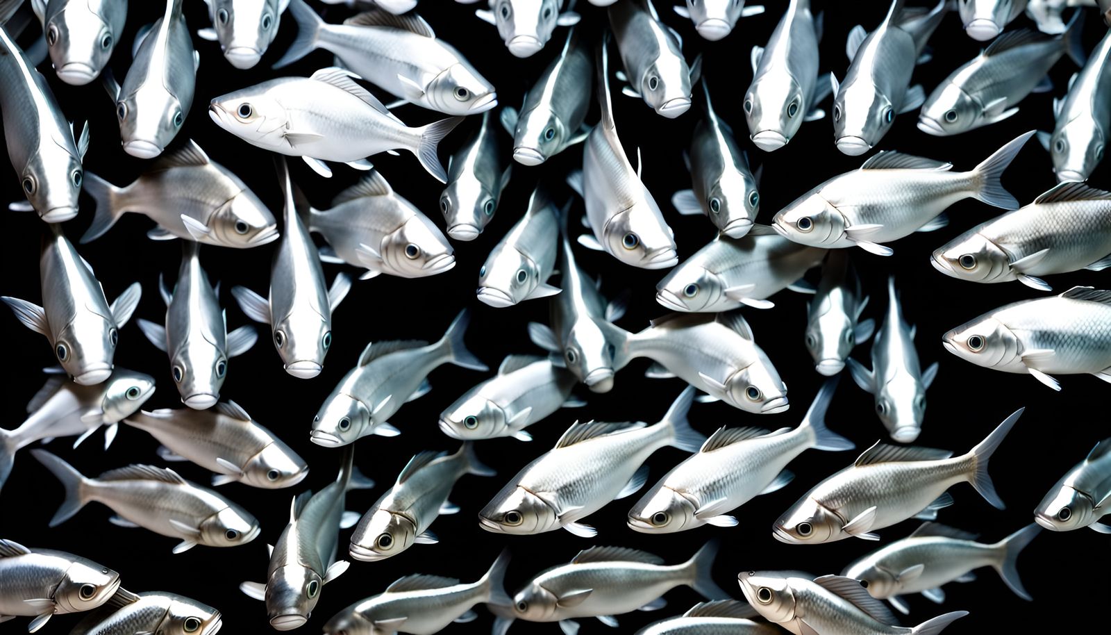 staring straight down at vortex of many gray and silver fish - AI ...