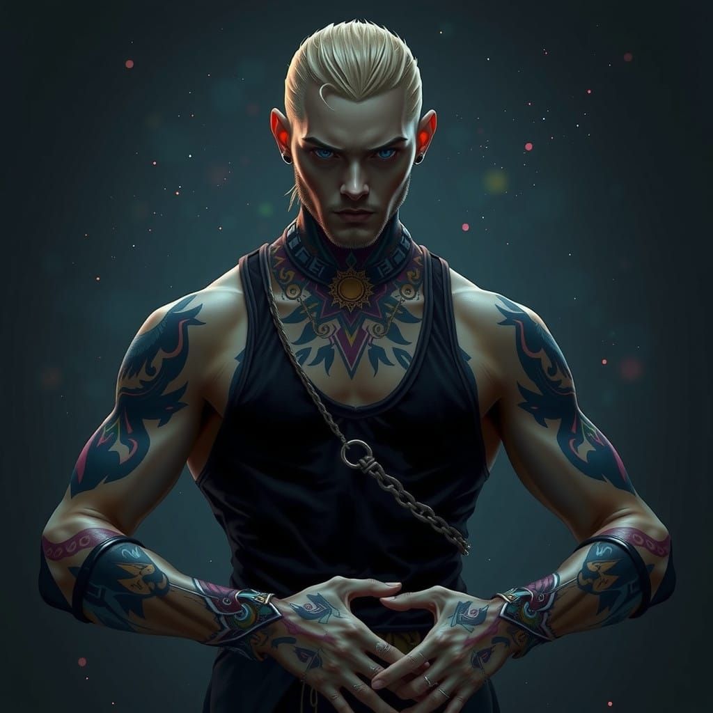 Androgynous Figure with Angular Face and Tribal Ta... - AI Art