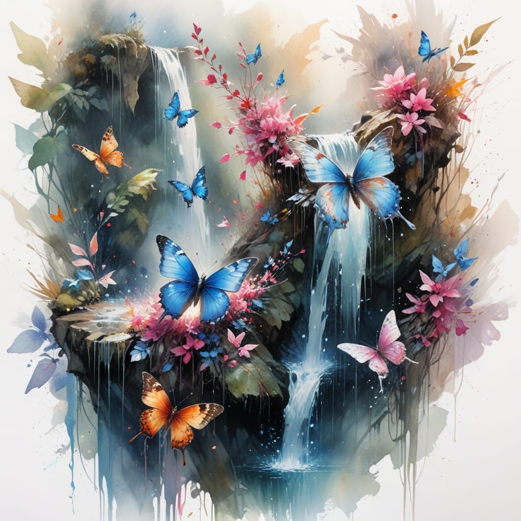 Enchanted Glen Butterfly: Ethereal Watercolour Sce... - AI Art