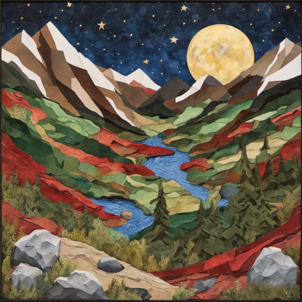 3d Paper Collage, Colorado Rocky Mountains, Valley Landscape ...