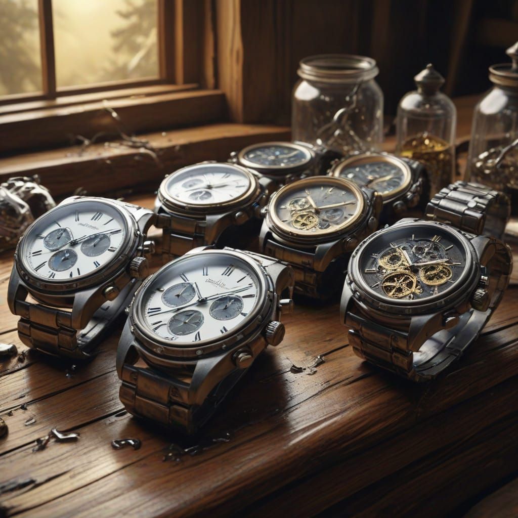 a Salvador Dali painting of a group of liquid metal vintage ...