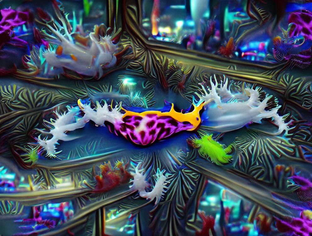 neon nudibranch in funhouse of mirrors 8k resolution - AI Generated ...