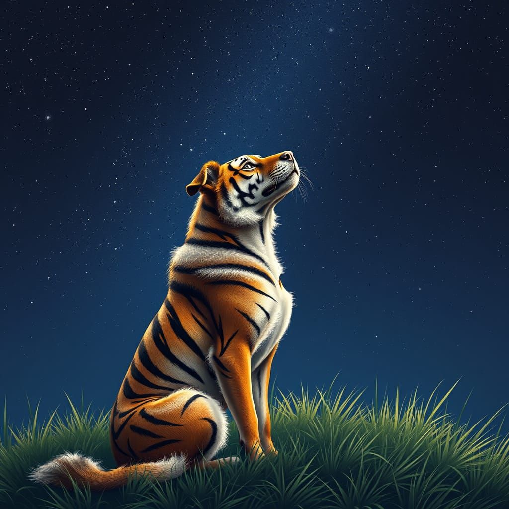 Majestic Tiger-Striped Dog Gazing at Starry Night ... - AI Art