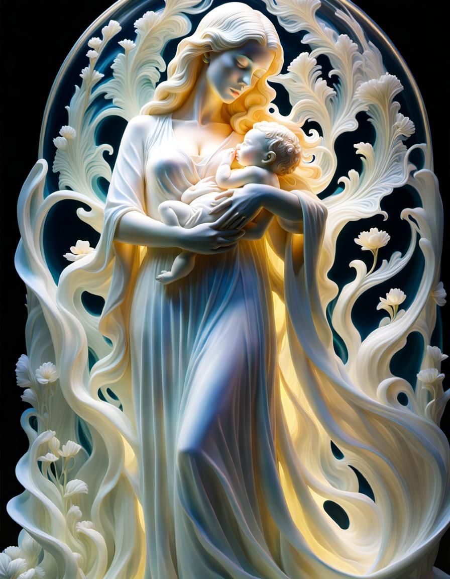 White alabaster sculpture of an Exquisite dramatic delicate water ...