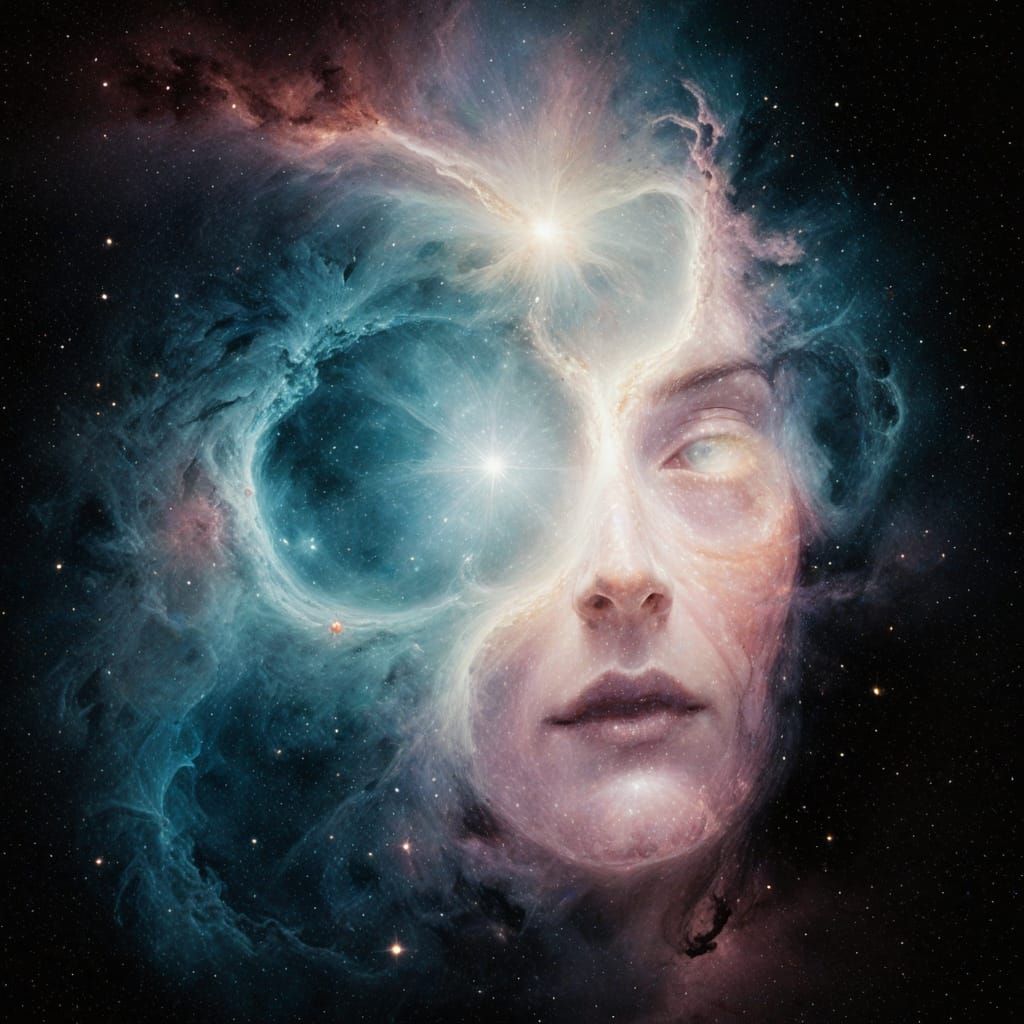 Celestial Face - Cosmic Portrait in Soft Celestial Hues